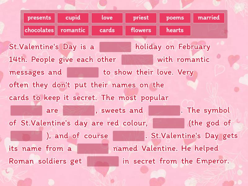 Valentine's Day short text A1-A2 - Complete the sentence