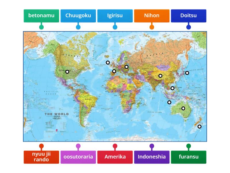 country names and locations - Labelled diagram