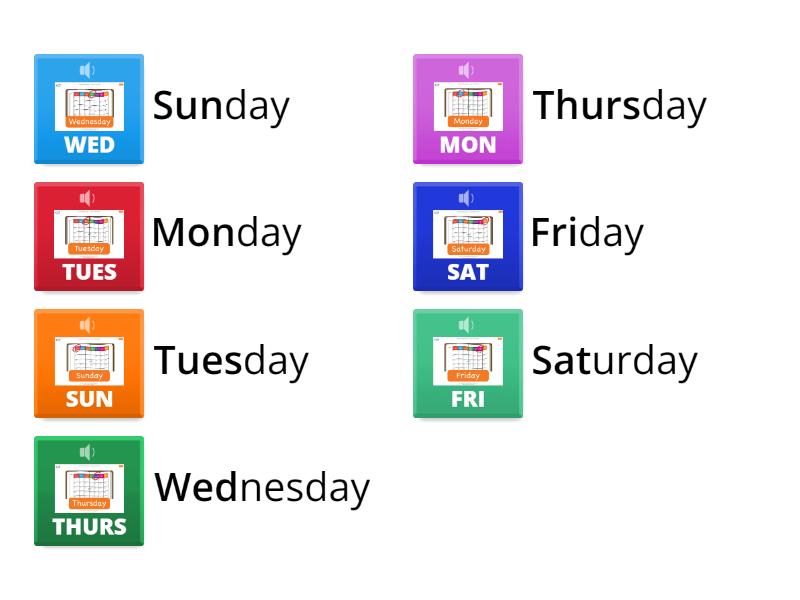 Days of the week (with order) - Unscramble