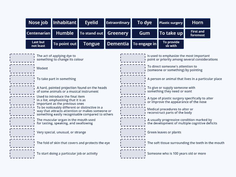 Vocabulary Revision (People - Part A) - Match up