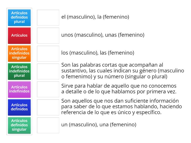 Artículos definidos e indefinidos - Une las parejas