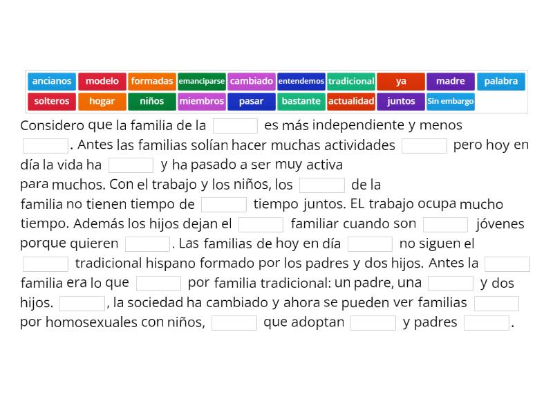 Las familias hoy en día - Missing word
