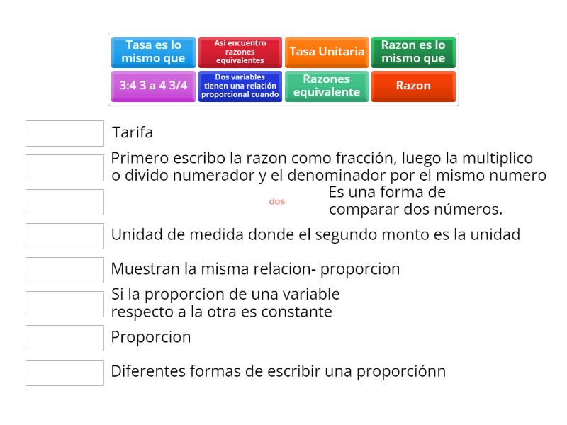 Razones ( Ratios) y Relaciones Proporcionales - Une las parejas