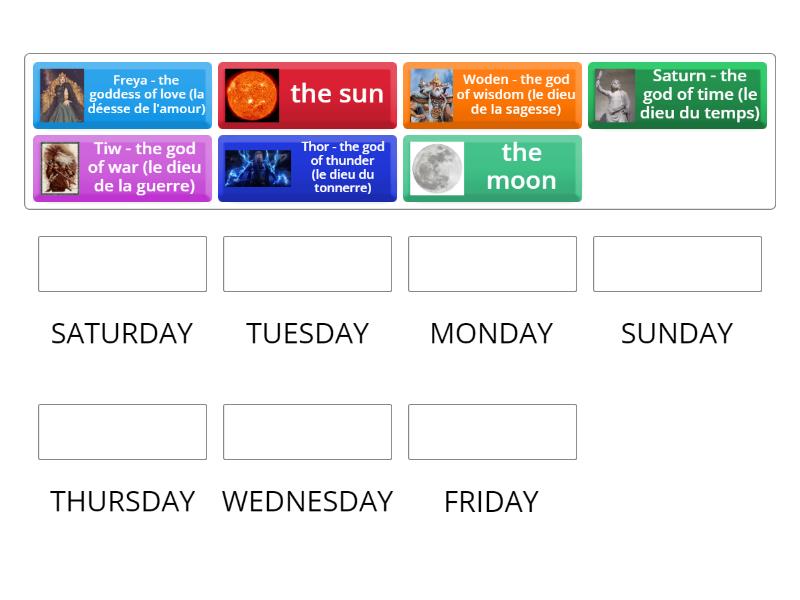 Days of the week etymology - Match up