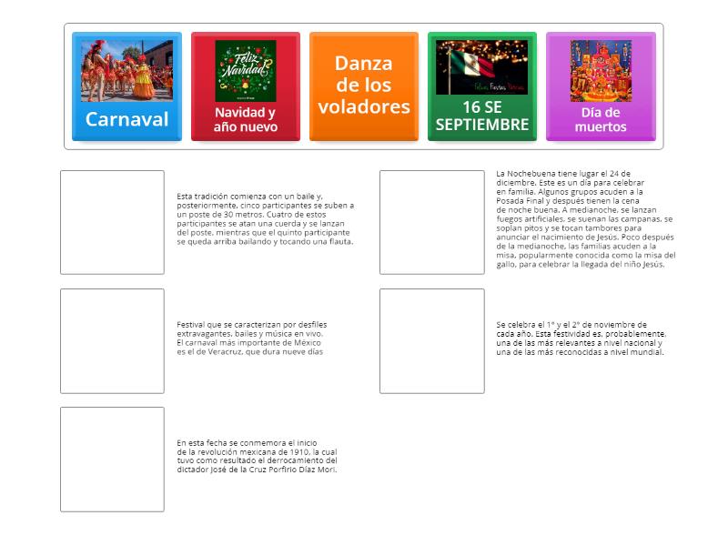 celebraciones y tradiciones - Match up
