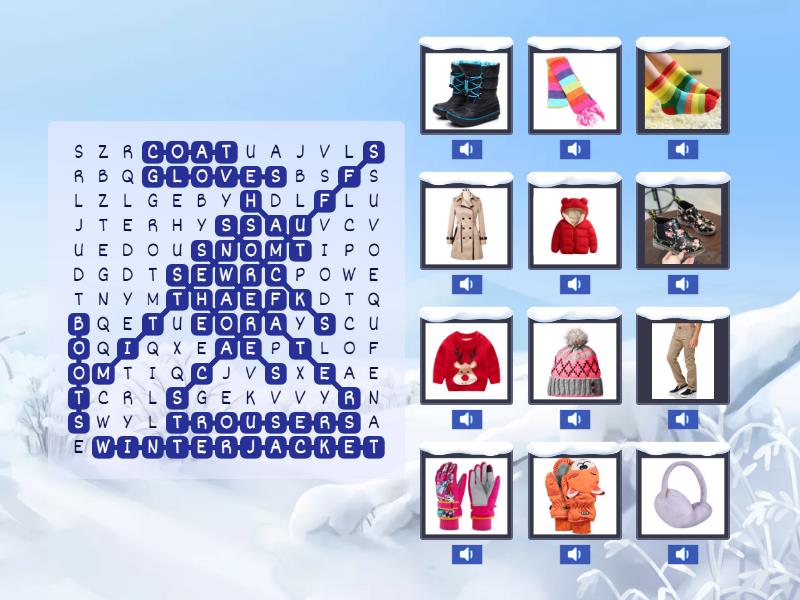 Winter clothes 3 - Wordsearch