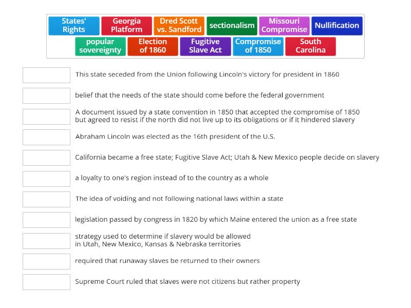 Causes of the Civil War ss8h5a - Match up