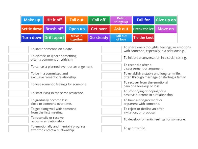Love and relationship - phrasal verbs - Match up