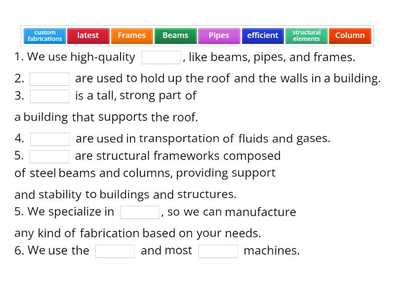 Steel Industry Keywords in Sentences - Complete the sentence