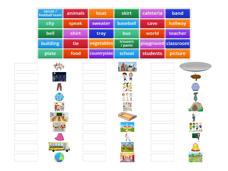 Schools around the world: picture dictionary - Match up