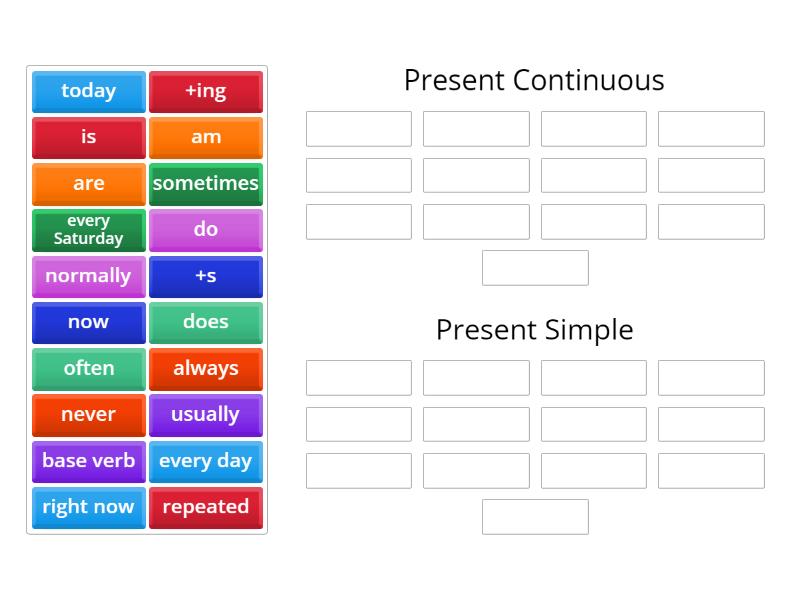 BG2 Present Continuous vs. Present Simple - Group sort