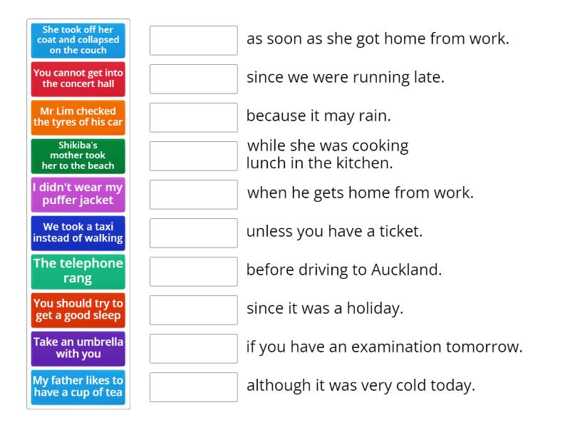 Subordinating Conjunctions 2 - Match up