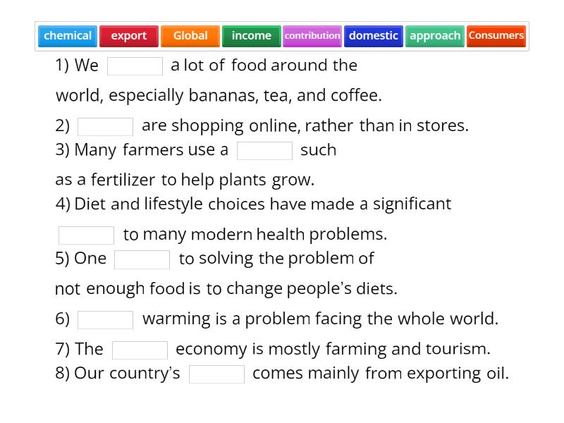 SRW2 Unit 2 Food – Academic Words #2 p.37 - Complete the sentence