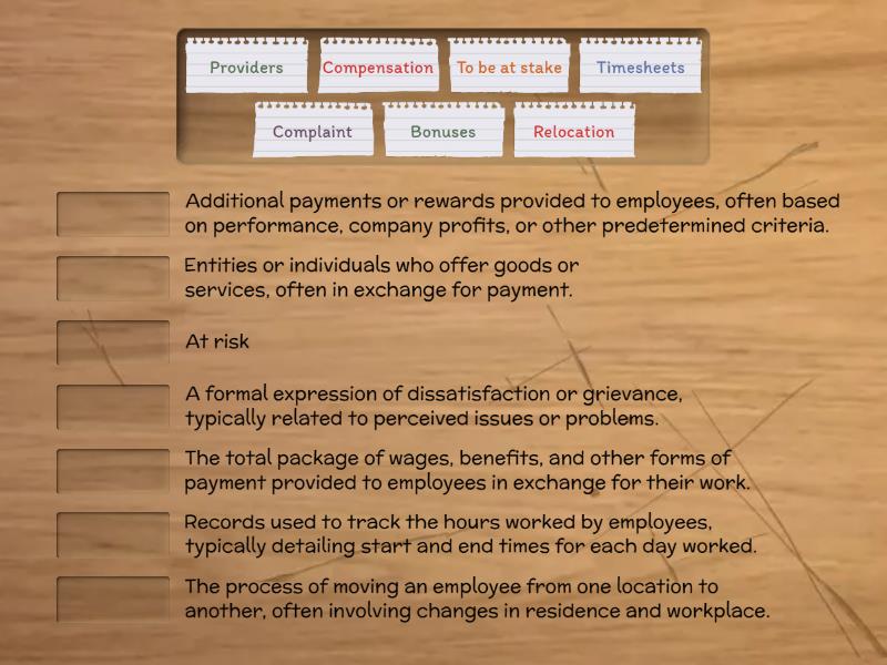 Payroll- Vocabulary - Match up
