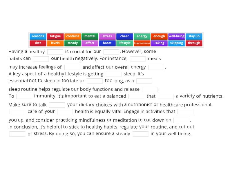 healthy lifestyle - Complete the sentence