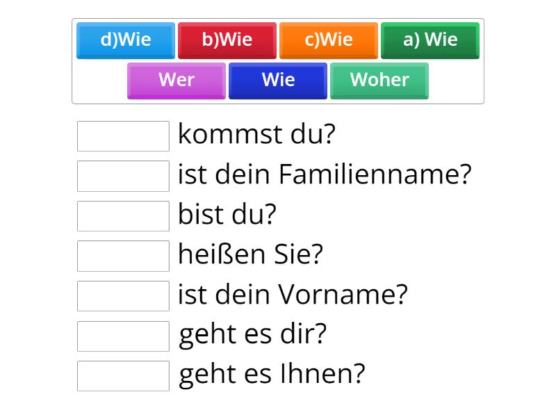 Fragesätze mit einem Fragewort - Match up