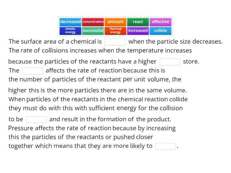 Rates of reaction - Complete the sentence