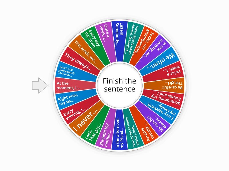 Simple Present versus Present Continuous - Spin the wheel