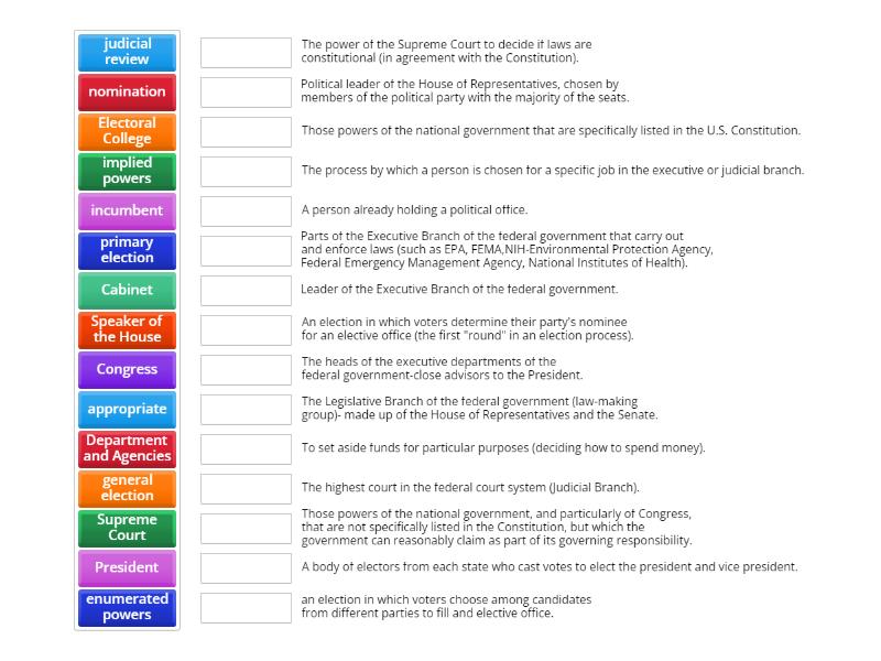 Civics Vocabulary Topic 6 - Match up