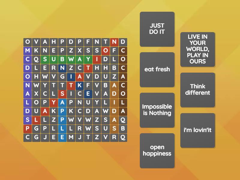 ADVERTISING Techniques: Slogan Challenge - Wordsearch