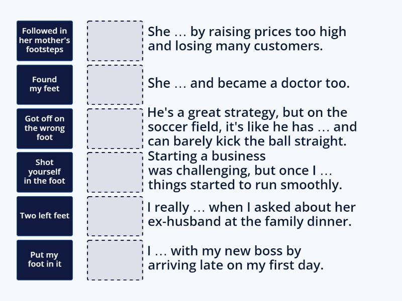 Word focus - foot/feet expressions. - Match up