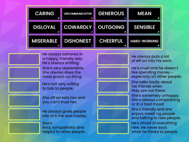 Focus 2 Unit 1 (vocabulary personality) - Match up