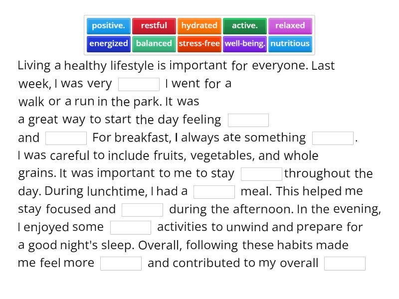 DESCRIBING ADJECTIVES - A Healthy Day - Complete the sentence
