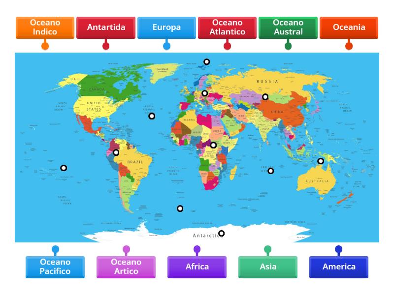 Une los Oceanos y Continentes - Labelled diagram