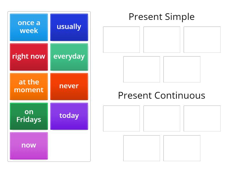 Present Simple vs Present Continuous: Time expressions - Group sort