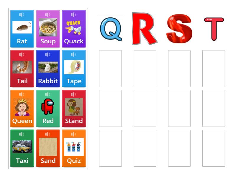 Talk and Play level 2b. Unit 1. letters q r s t - Group sort