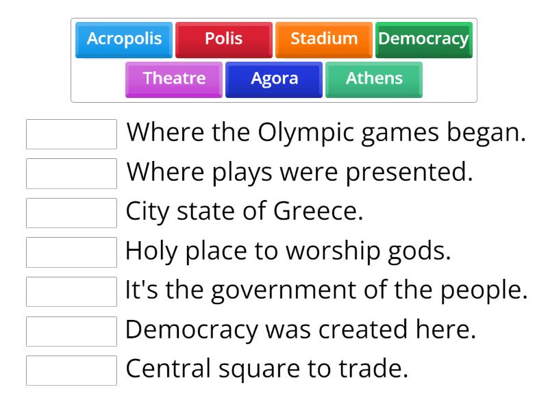 Unit 2: Ancient Greece Vocabulary - Match up