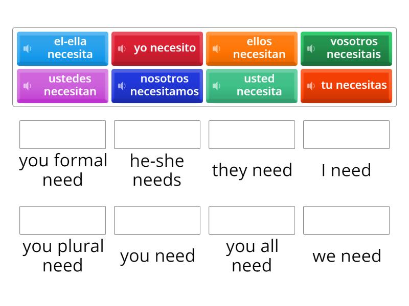 Verbo Necesitar To need - Match up