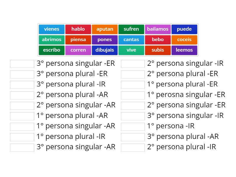 El presente de indicativo (verbos regulares) - Match up