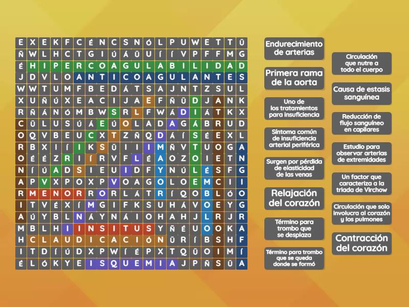 Sistema circulatorio - Sopa de letras