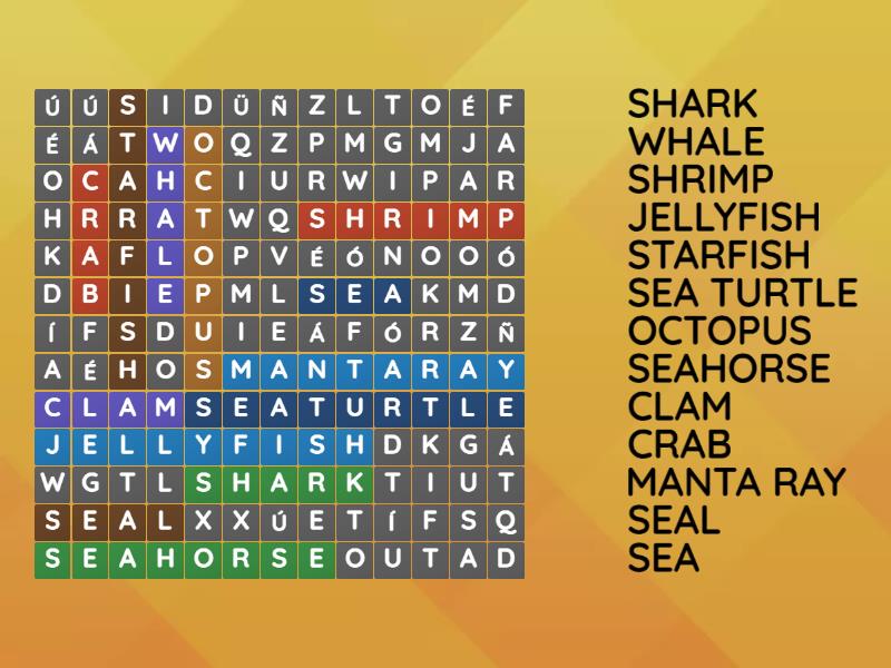 sopa de letras de SEA ANIMALS - Wordsearch