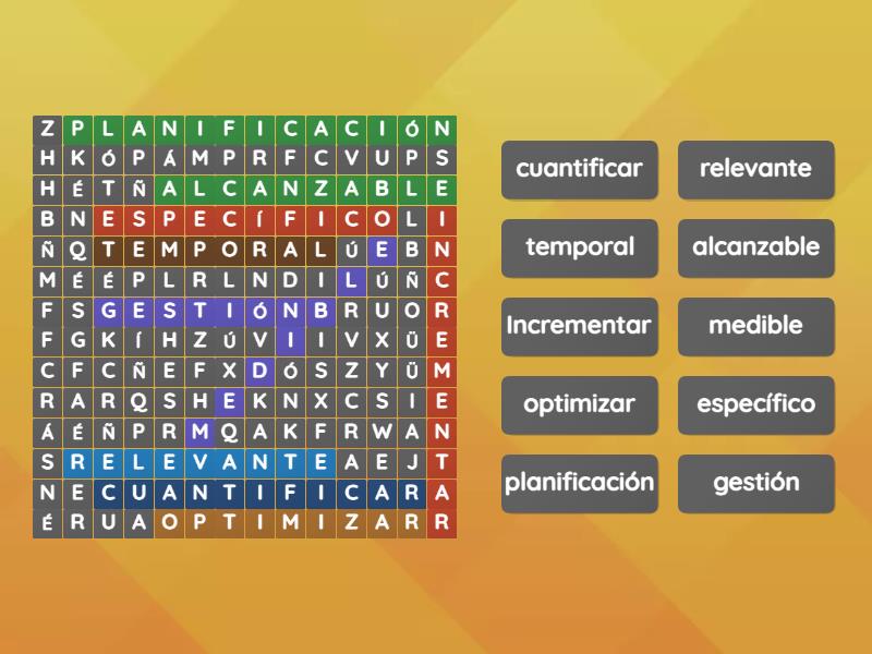 Metas smart - Sopa de letras
