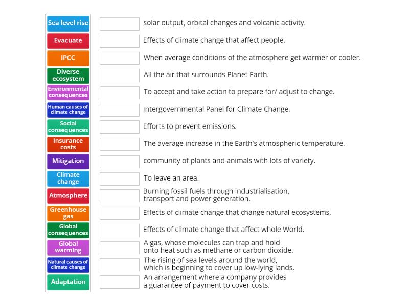 Climate change key words - Match up