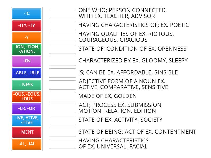 COMMON SUFFIXES - Match up