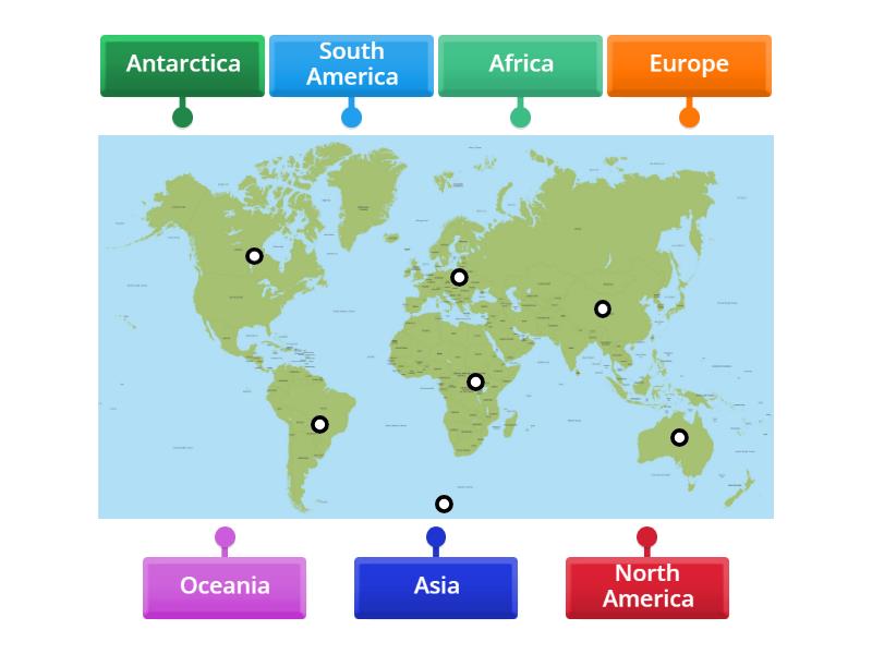 Label the continents of the world - Labelled diagram