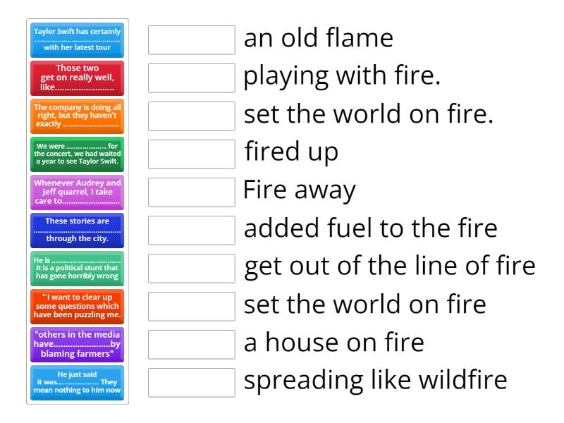 Fire Idiom expressions - Match up