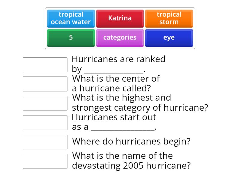 Hurricane Quiz - Match up