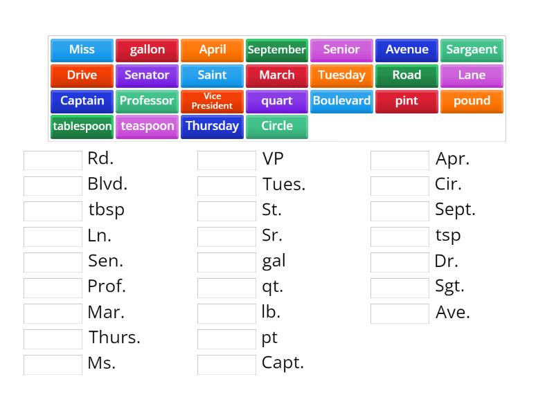 Abbreviations - Match up