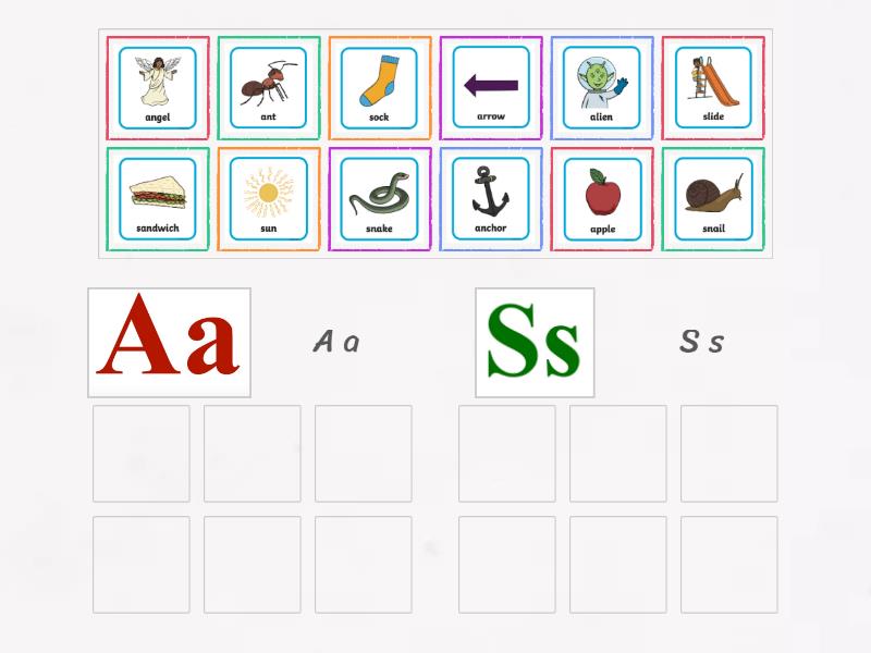 Letters A + S sorting game - Group sort