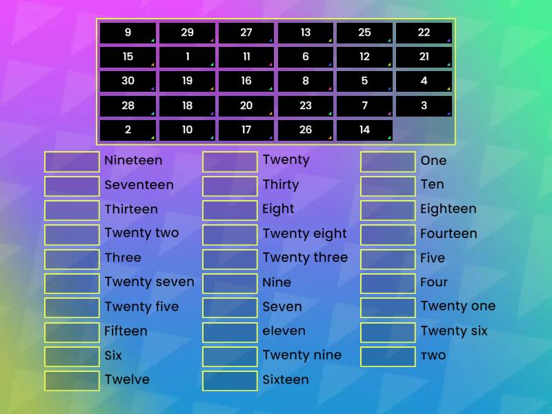 Numbers1-30 - Match up