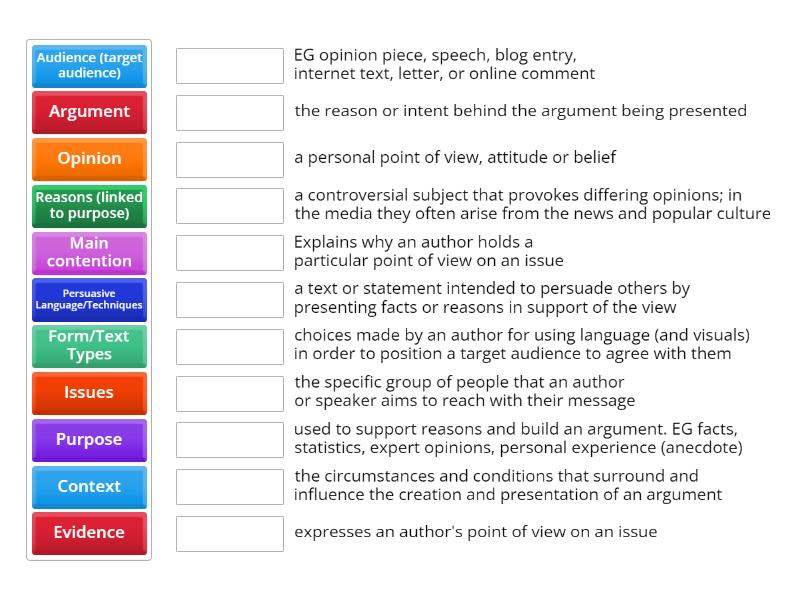Analysing and Presenting Argument: review of key concepts - Match up