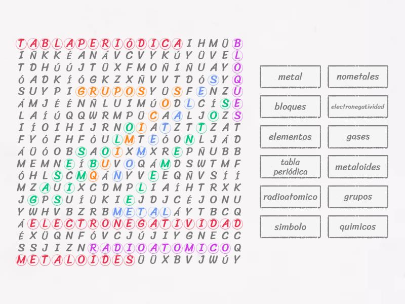Quimica - Sopa de letras