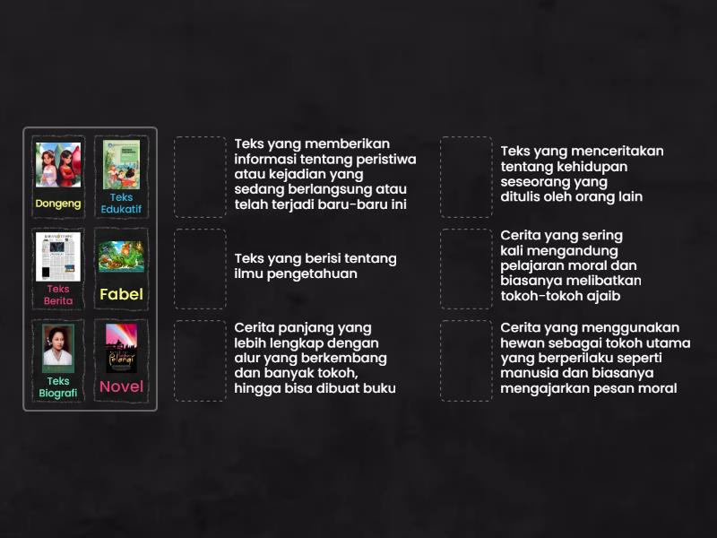 Game pencocokan "Teks Fiksi dan Teks Nonfiksi" - Match up