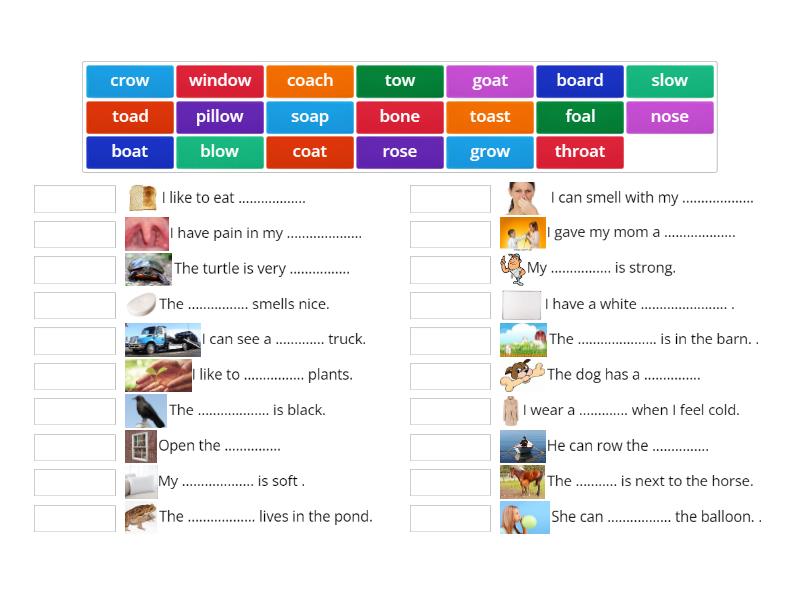 Sentences Long o , ow, oa - Match up