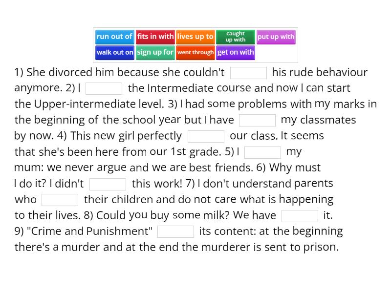 Solutions Intermediate 1E Phrasal verbs - Complete the sentence