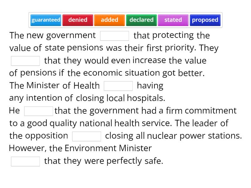 REPORTING VERBS - Complete the sentence